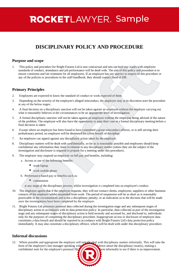 Disciplinary Procedure Template
