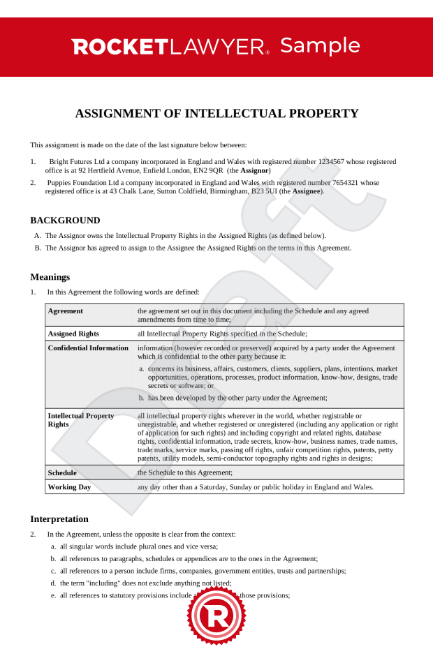 Free Assignment of IP | Template & FAQs - Rocket Lawyer UK