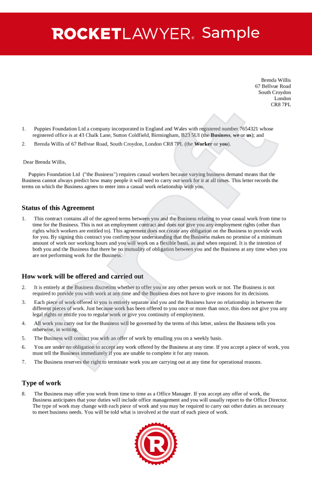 Zero Hour Contract UK Template Make Your Free 0 Hour Contract