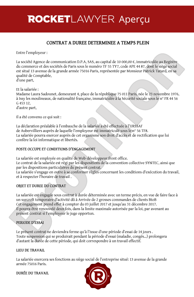 Contrat à durée déterminée - Rédigez un contrat CDD