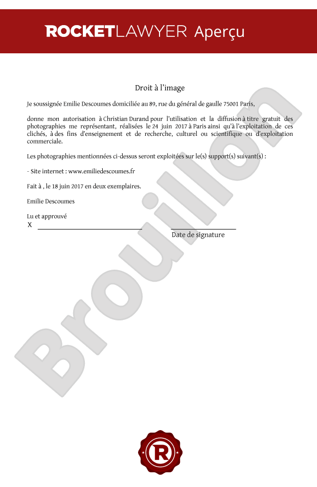 Droit à Limage Autorisation Droit à Limage