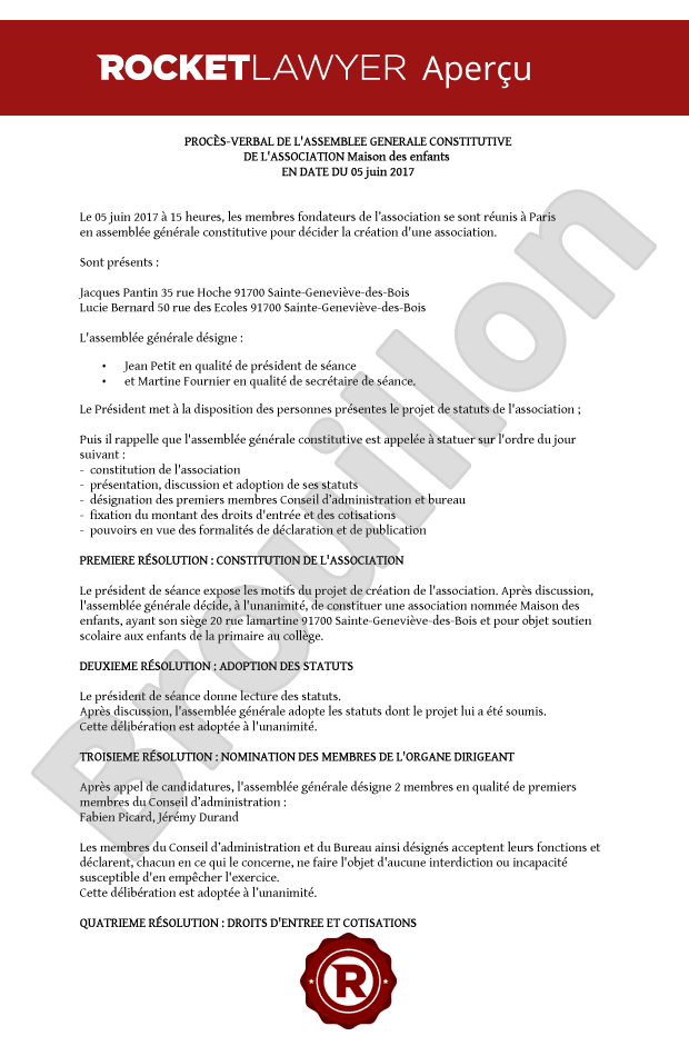 Procès verbal assemblée constitutive - AG constitutive Procès verbal assemblée constitutive - AG constitutive