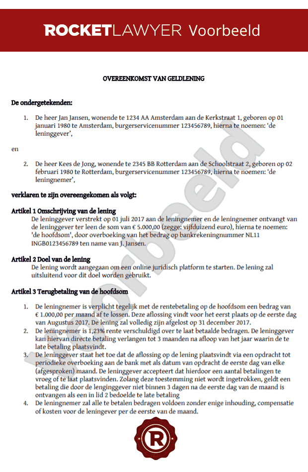 Onderhandse Lening Opstellen Gratis