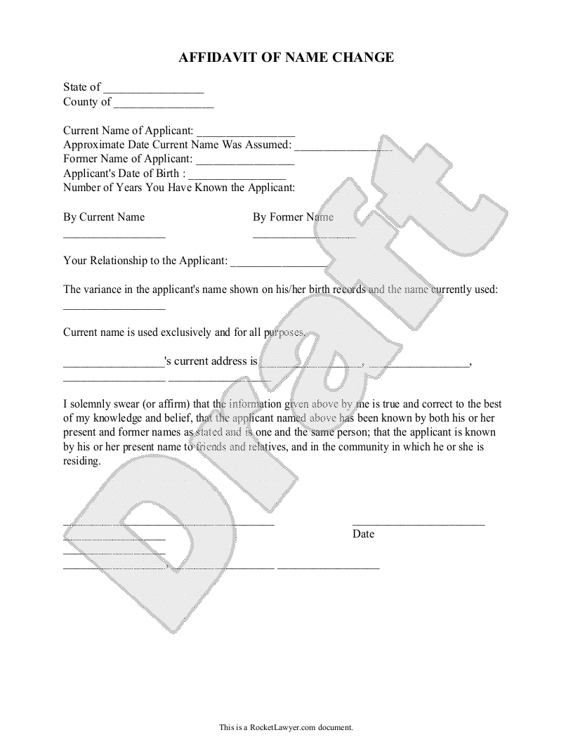 Name Change Affidavit Template Name Change Affidavit Template