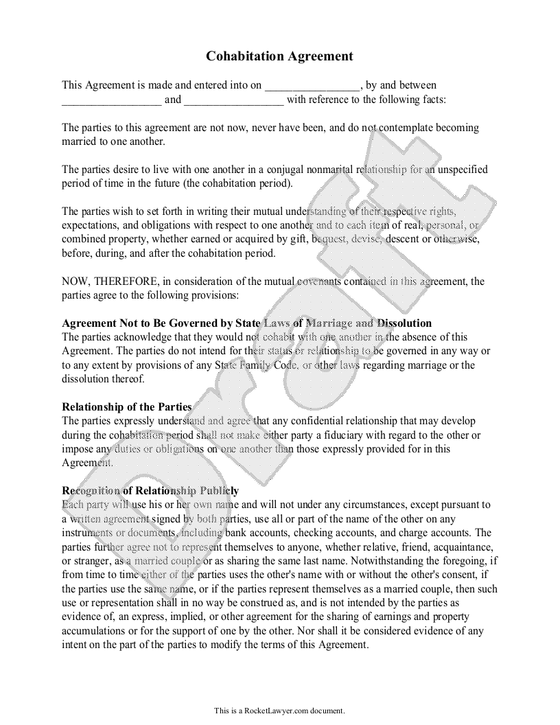 Free Printable Cohabitation Agreement