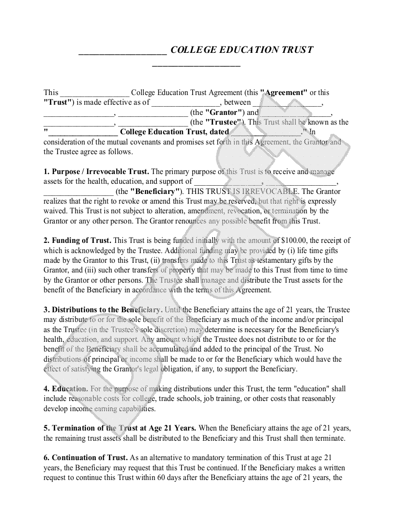 Free College Education Trust Template & FAQs - Rocket Lawyer