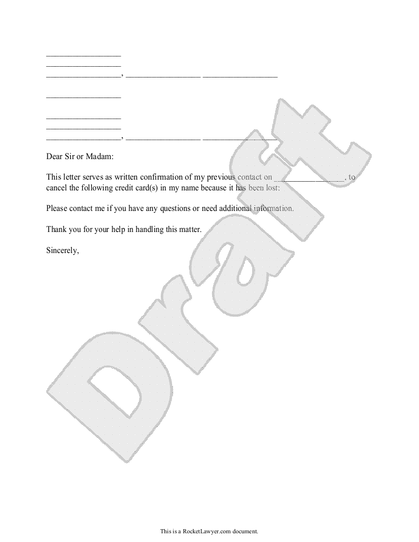 Free Credit Card Lost or Stolen Template - Rocket Lawyer