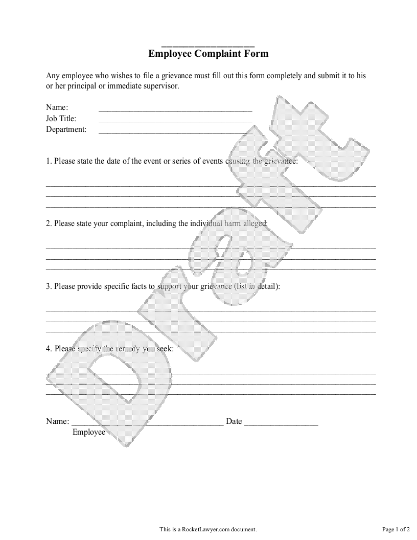 Free Employee Complaint Form & FAQs - Rocket Lawyer