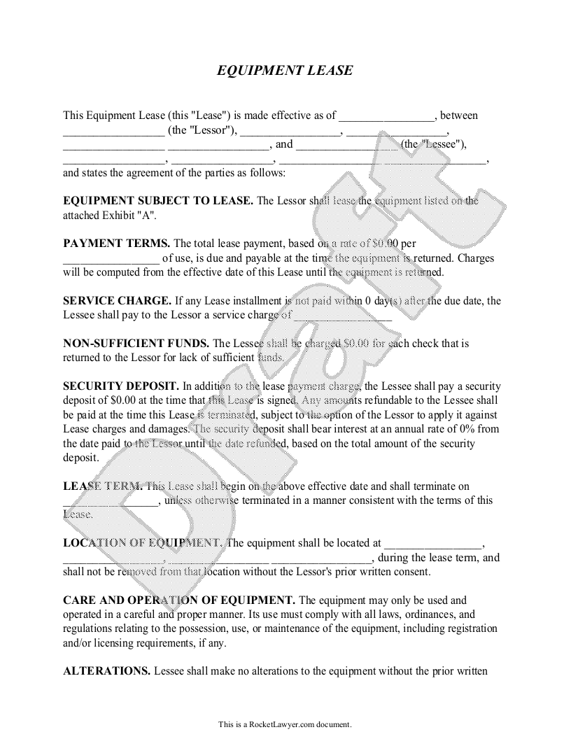 Free Equipment Lease: Make, Sign & Download | Rocket Lawyer
