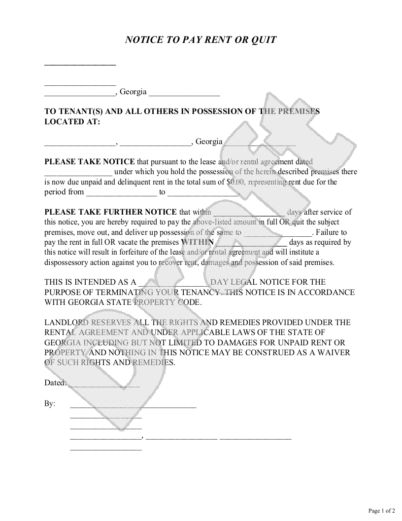 Free Eviction Notice Template Georgia Printable Templates