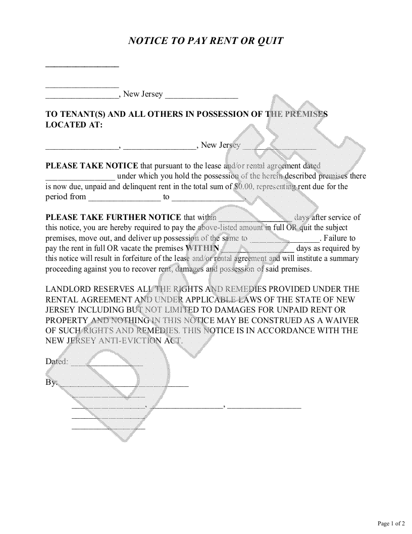 Nj Eviction Notice Template