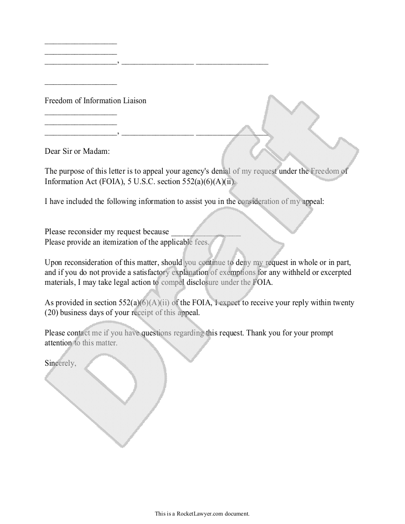 Free Freedom of Information Appeal & FAQs | Rocket Lawyer