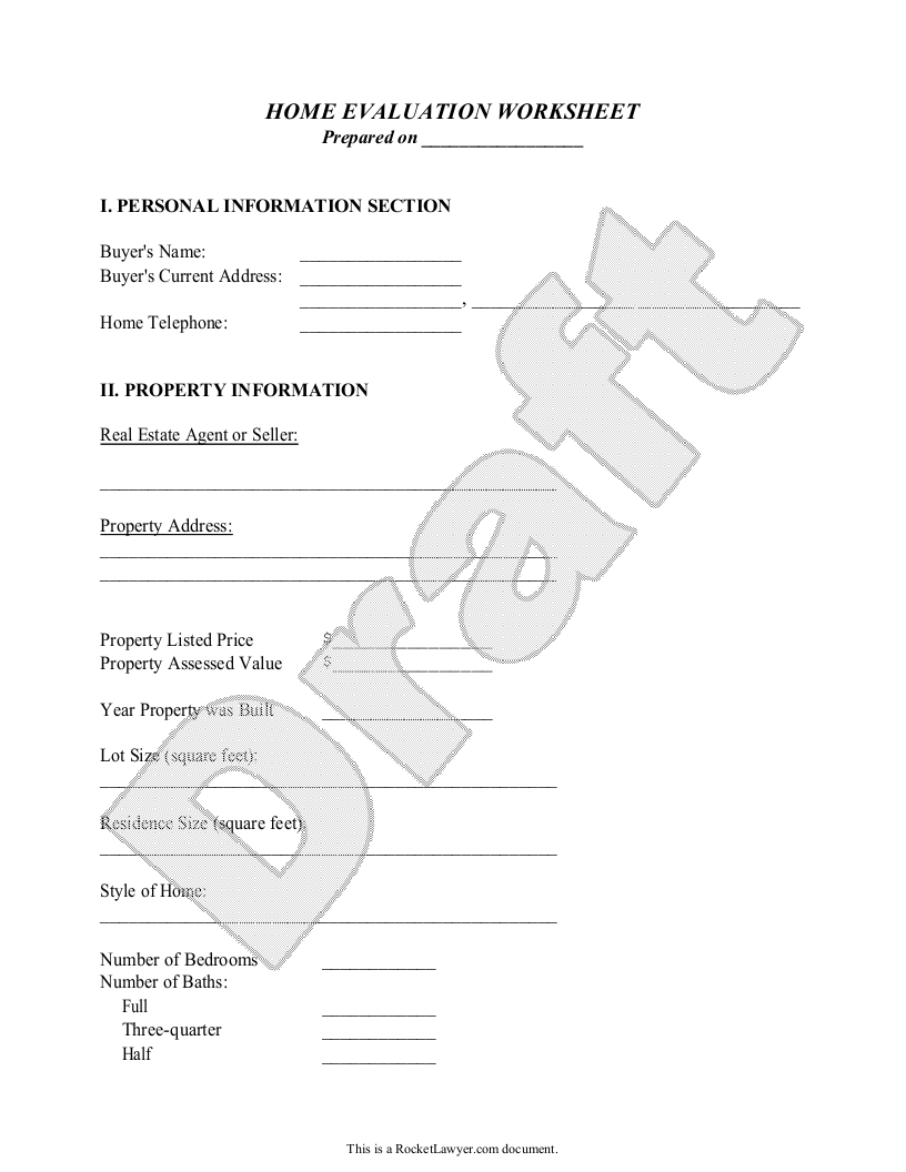 Free Home Evaluation Worksheet | Free to Print, Save & Download