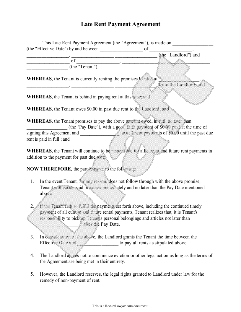 Free Late Rent Payment Agreement Rocket Lawyer