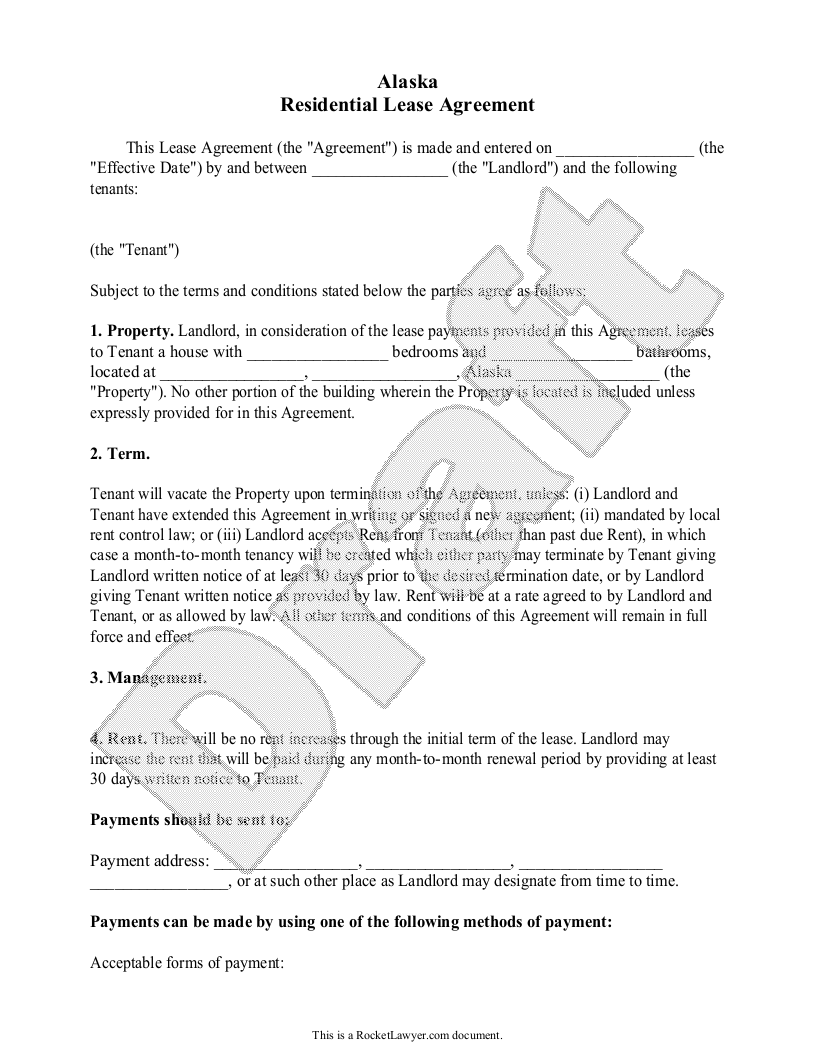 Free Alaska Lease Agreement Free To Print Save Download