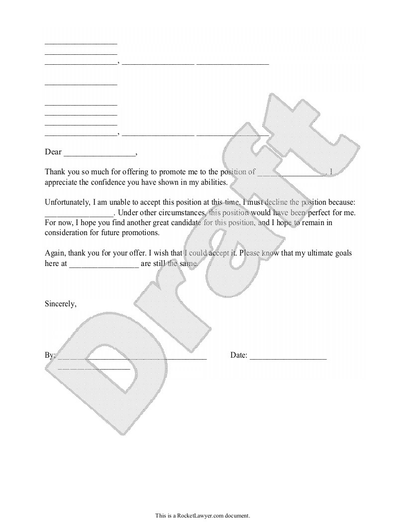 Free Letter Declining a Promotion | Rocket Lawyer