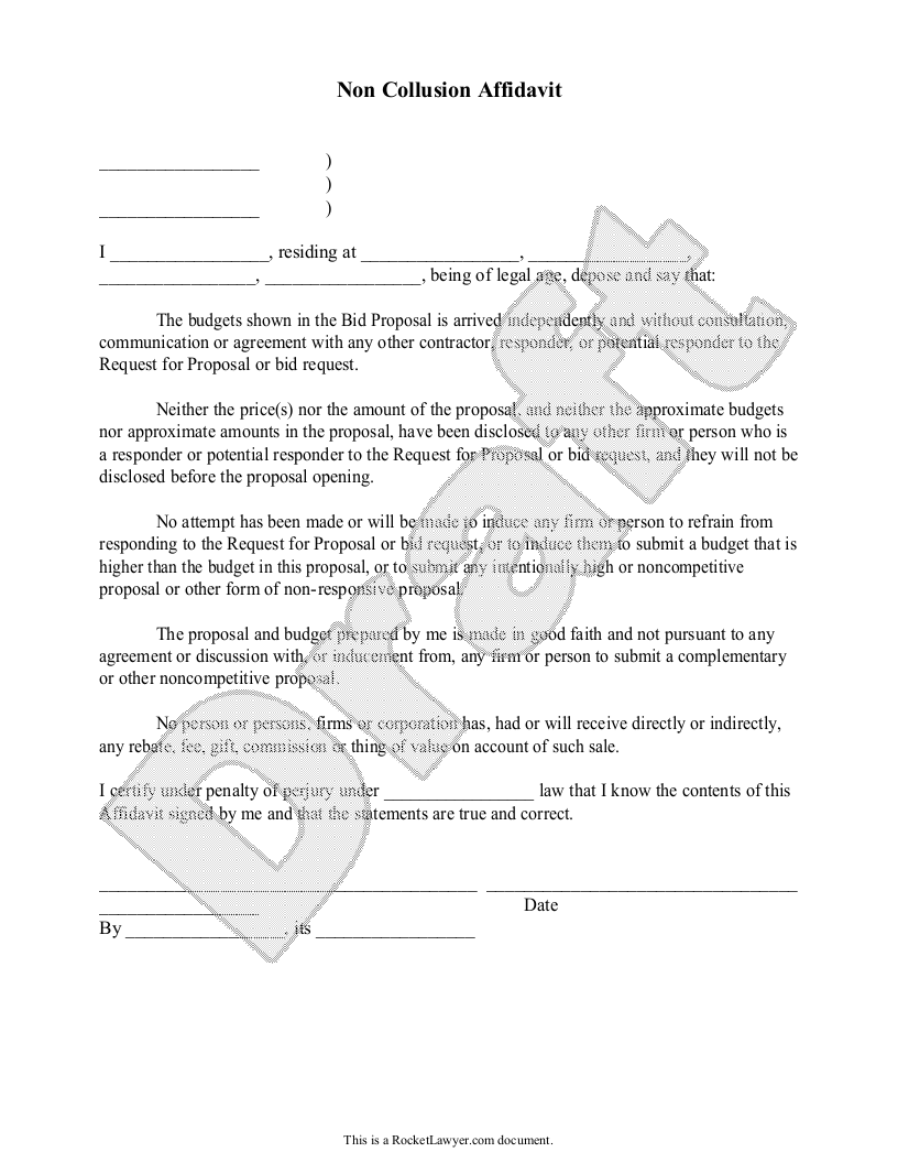 Free Non Collusion Affidavit - Rocket Lawyer