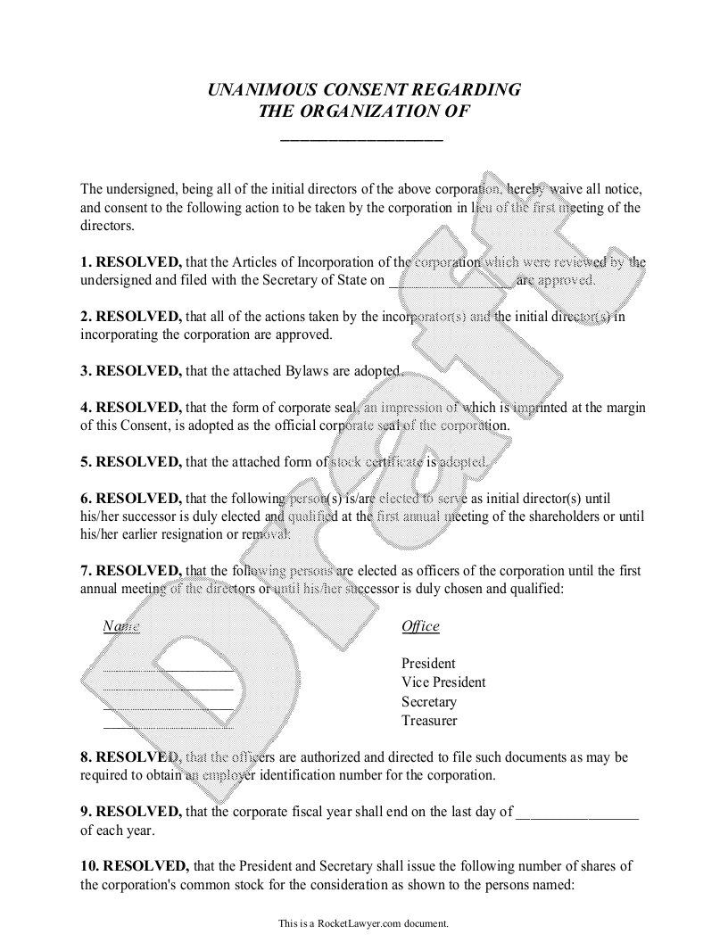 Free Organizational Consent: Make & Download - Rocket Lawyer