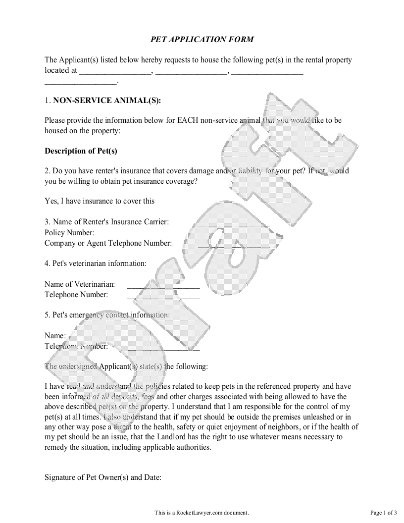 Free Pet Application for Rental Template | Rocket Lawyer