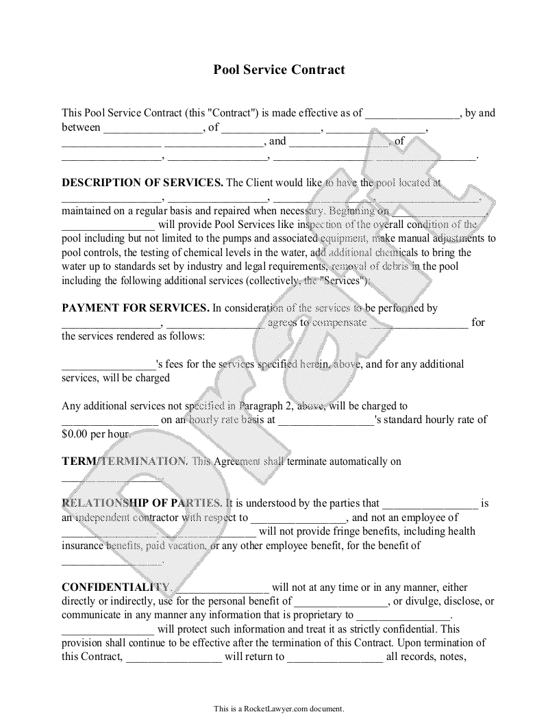 Pool Contract Template Pool Contract Template