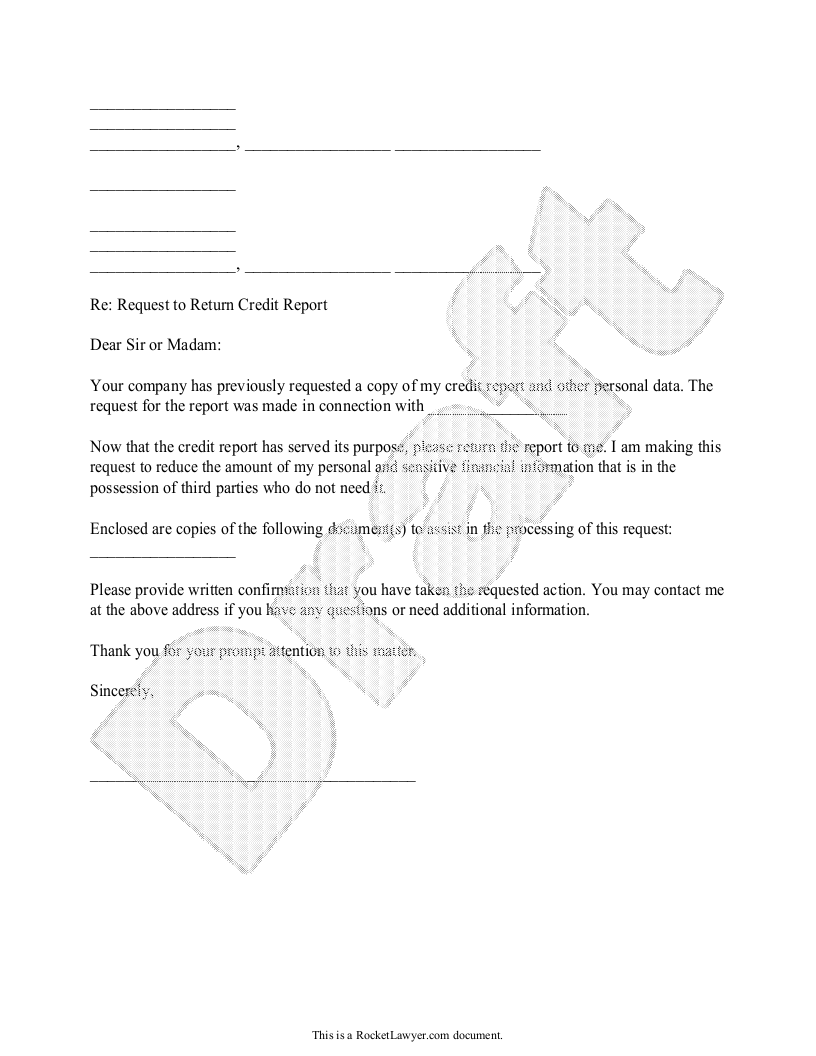 Request to Return or Destroy a Credit Report | Rocket Lawyer