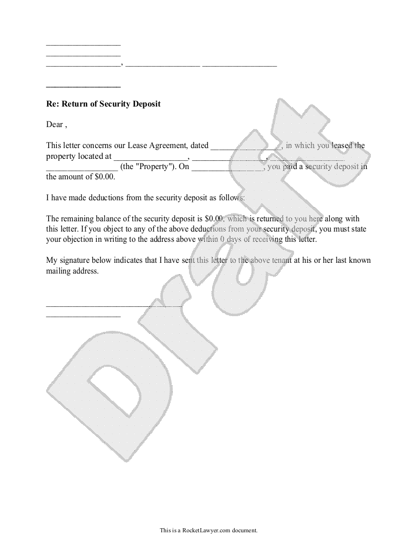 Free Security Deposit Return Letter Template Rocket Lawyer