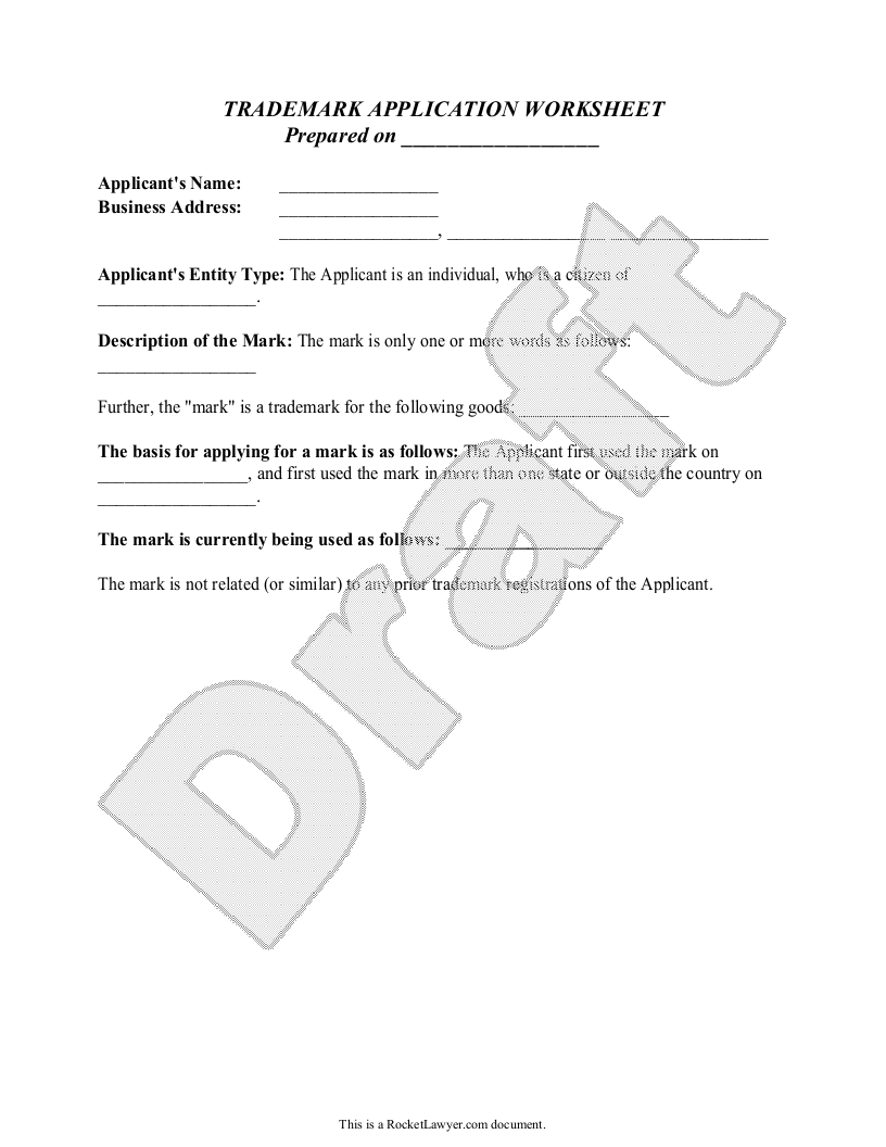 Free Trademark Application Worksheet | Free to Print, Save & Download