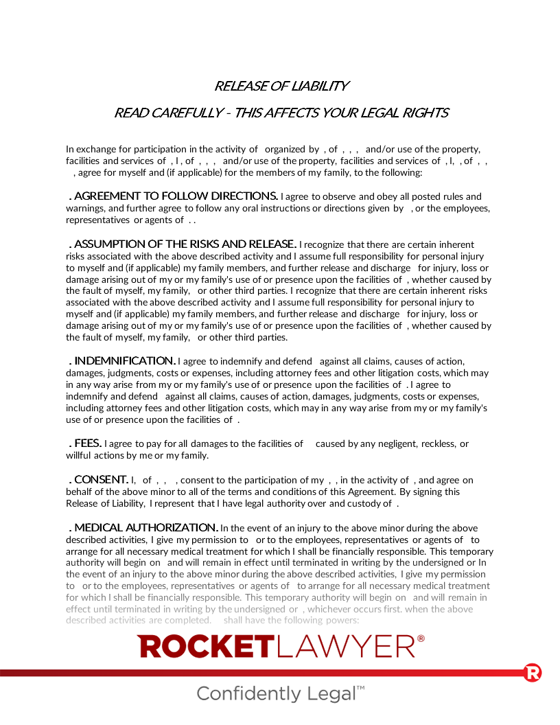 Free Release of Liability Template & FAQs - Rocket Lawyer