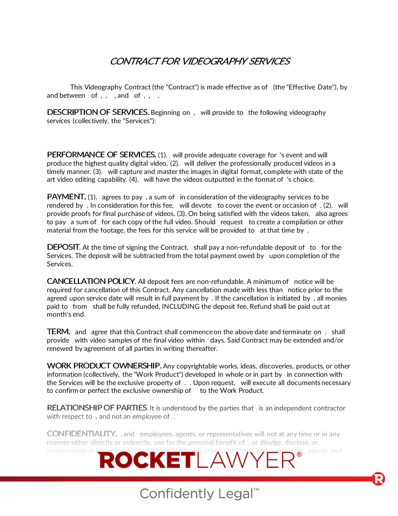 Free Videography Contract | Free to Print, Save & Download