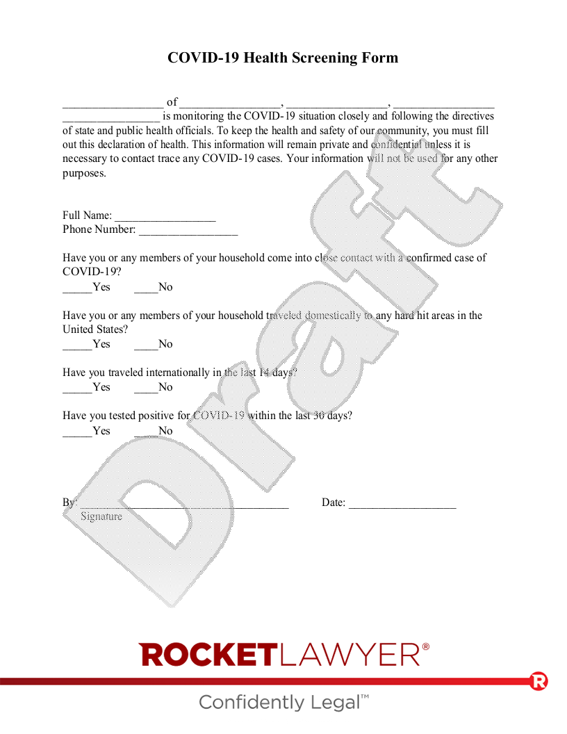 Free COVID-19 Health Screening Form - Rocket Lawyer Free COVID-19 Health Screening Form - Rocket Lawyer
