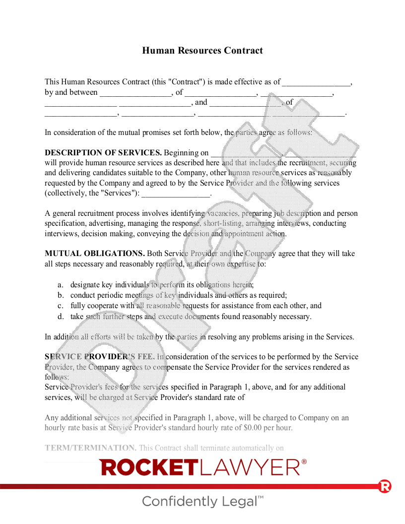 Free Human Resources Contract Make Sign Rocket Lawyer