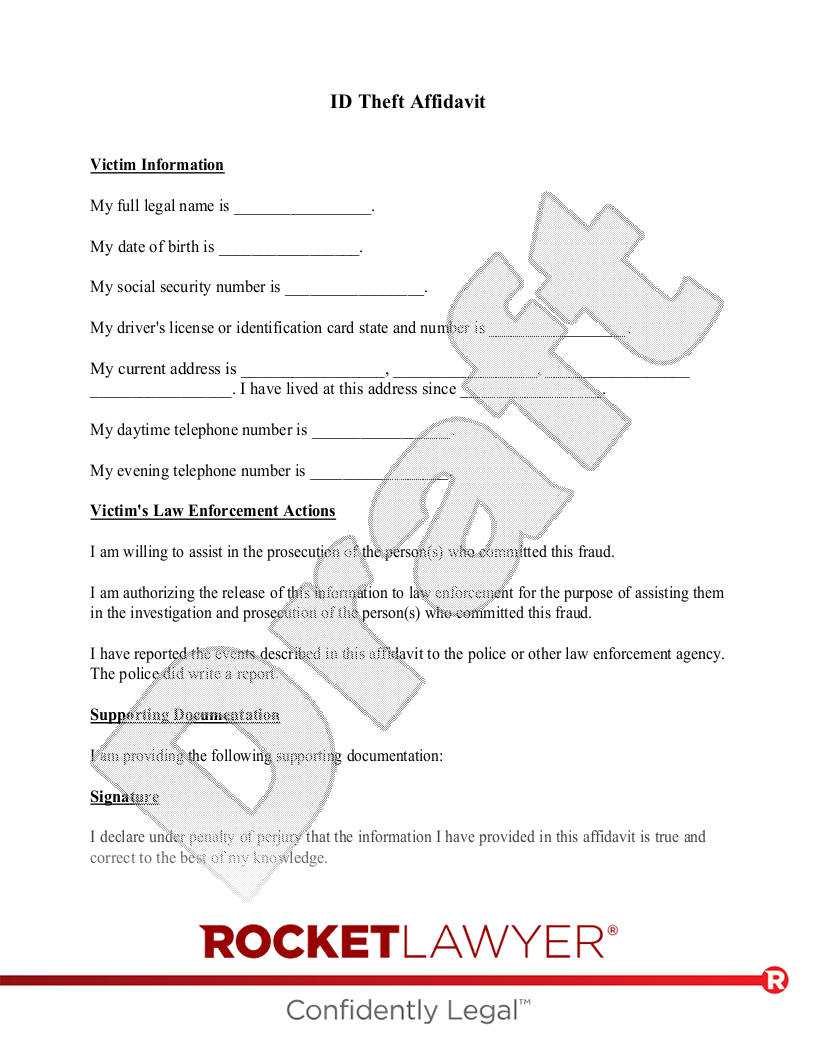 Free ID Theft Affidavit Template & FAQs - Rocket Lawyer Free ID Theft Affidavit Template & FAQs - Rocket Lawyer