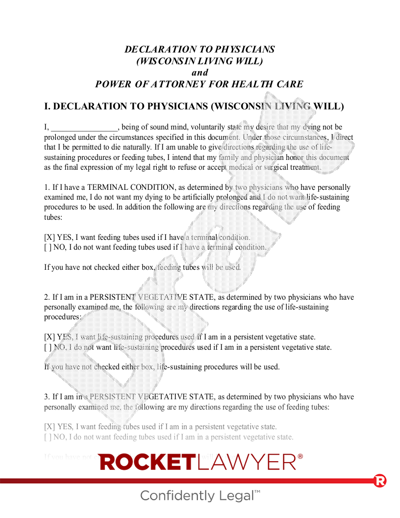 Free Wisconsin Living Will Template FAQs Rocket Lawyer