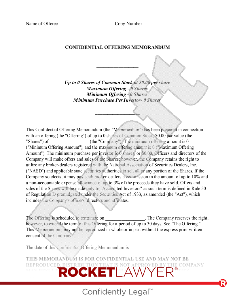 Free Offering Memorandum Template FAQs Rocket Lawyer