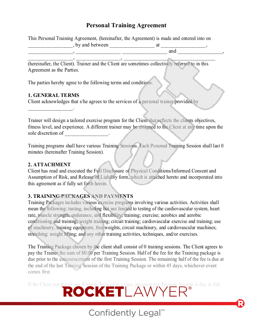 MAKE YOUR FREE Personal Training Agreement Client Trainer Agreement
