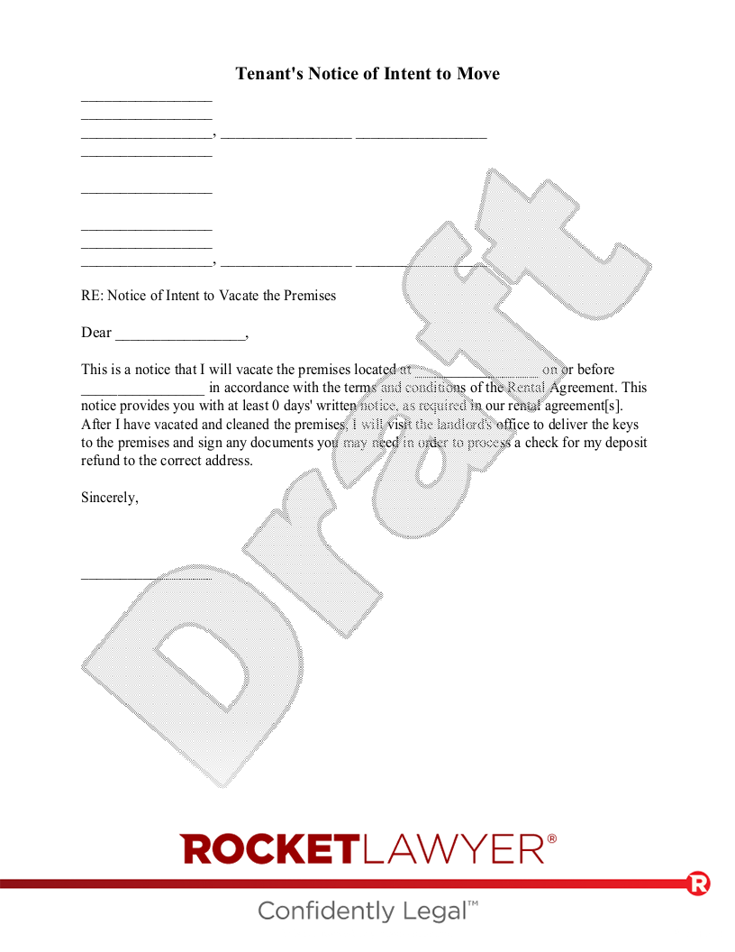 Free Tenant s Notice Of Intent To Move Rocket Lawyer