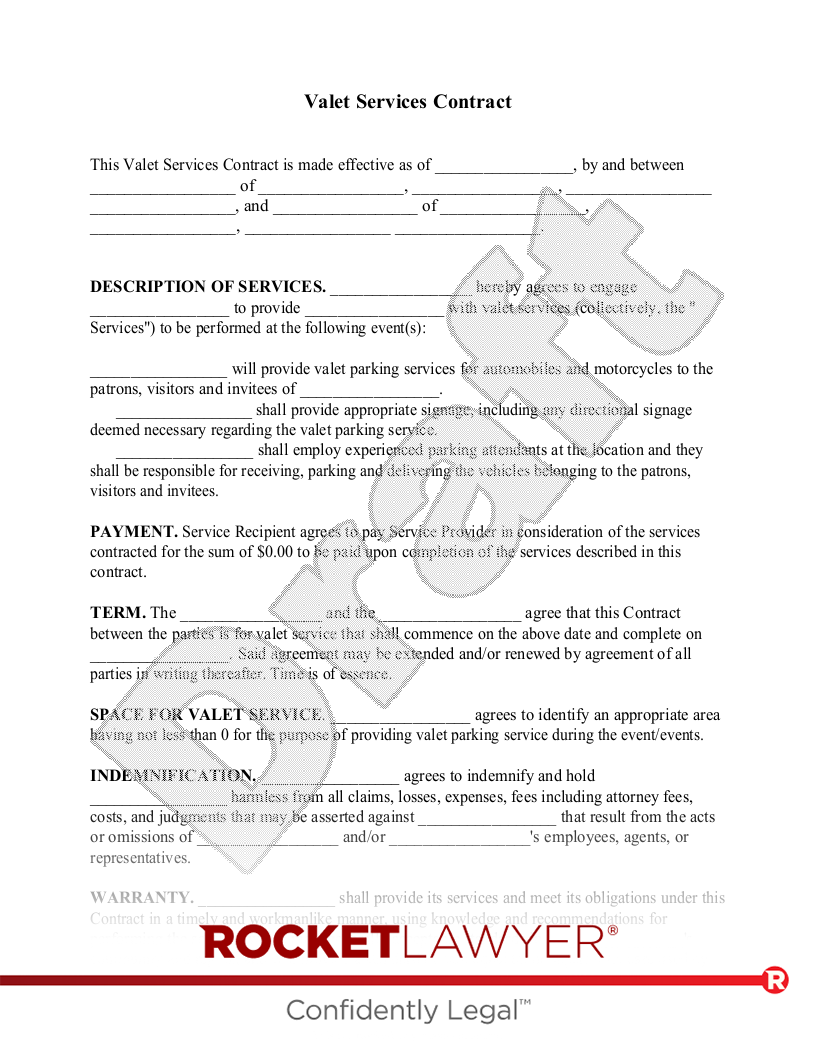 Free Valet Service Contract Template FAQs Rocket Lawyer