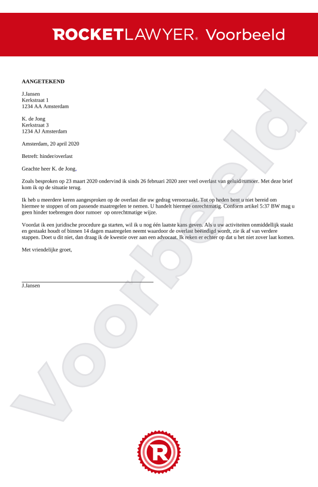 Gratis Brief Burenoverlast Opstellen