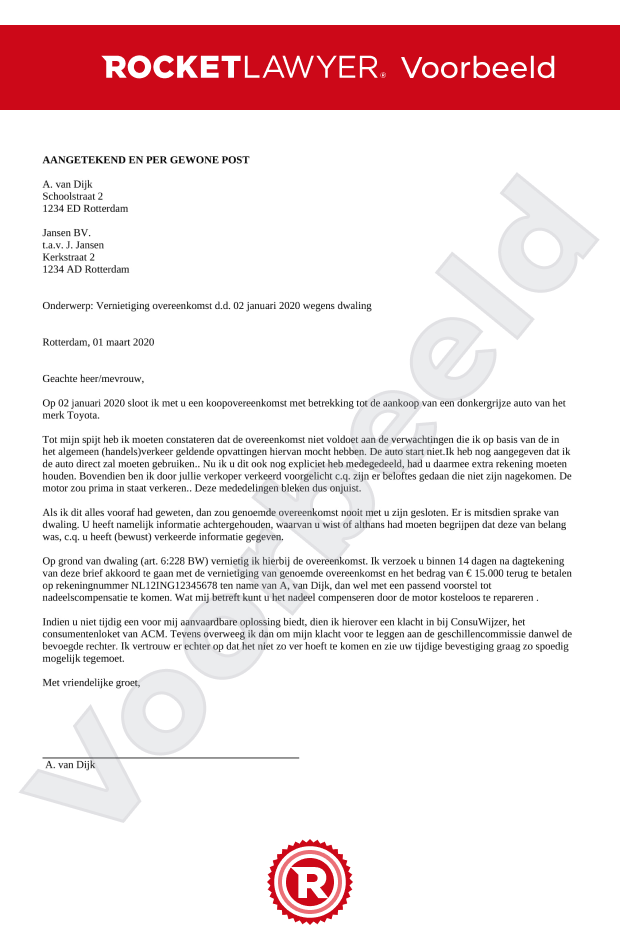 Brief klacht dwaling Opstellen | Gratis