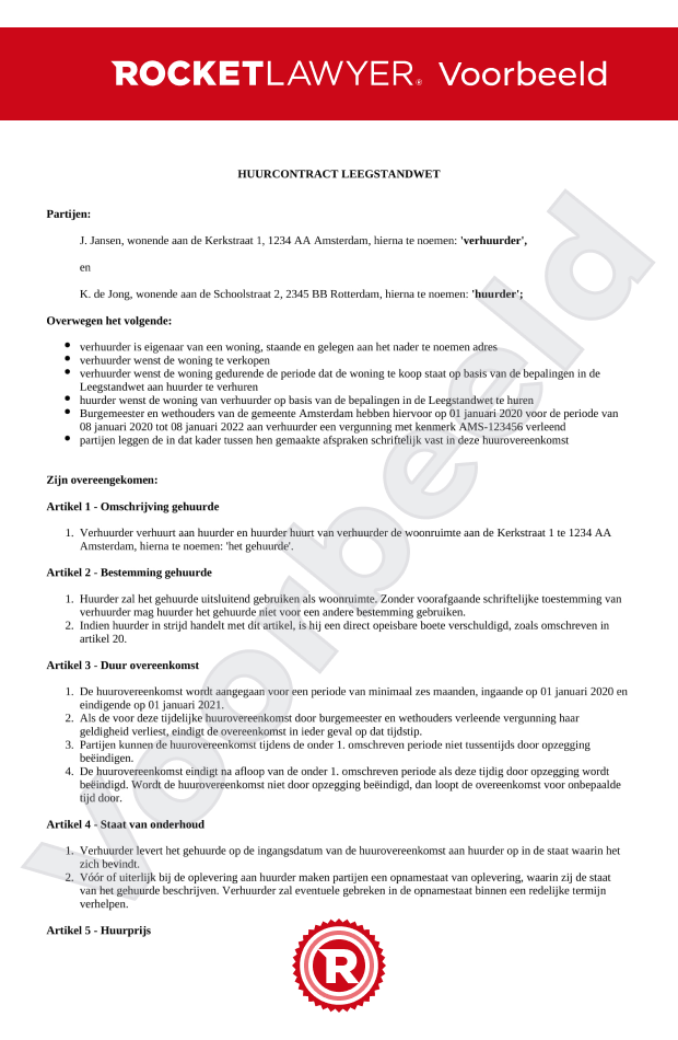 Huurovereenkomst Leegstandwet - Download Modelcontract