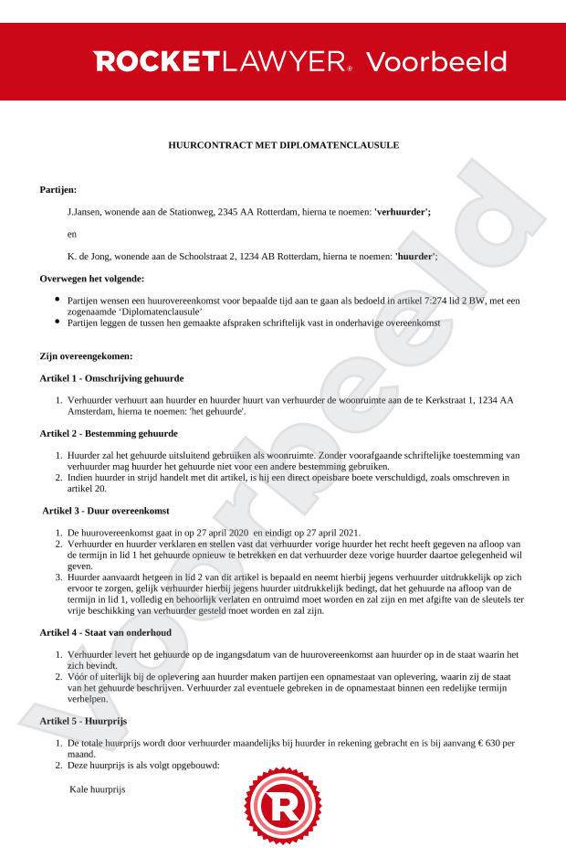 Huurcontract met Diplomatenclausule Opstellen