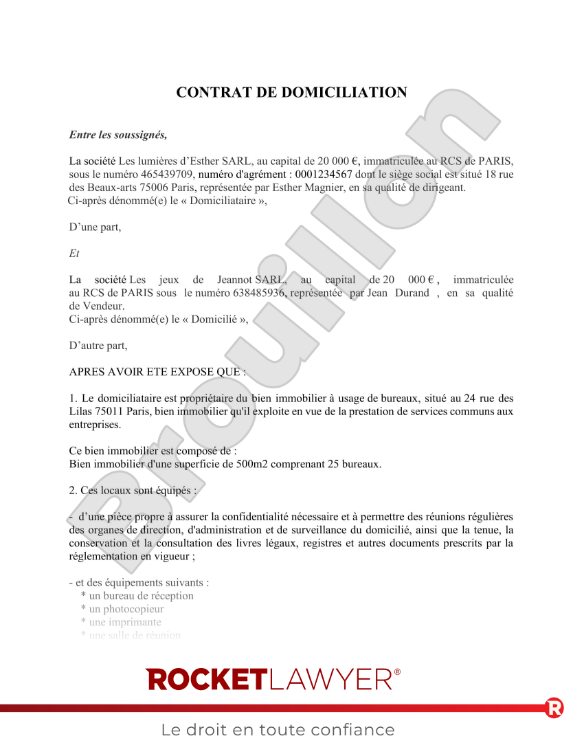 Contrat de domiciliation - Domiciliation d'entreprise