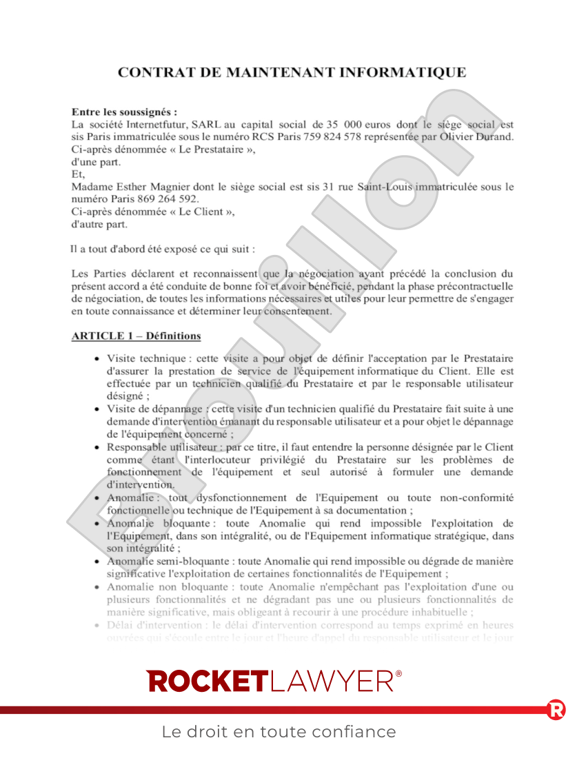 Contrat de maintenance informatique : modèle complet