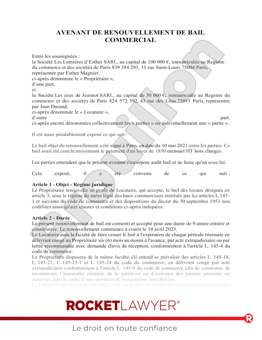 Renouvellement bail commercial : Lettre de demande de reconduction
