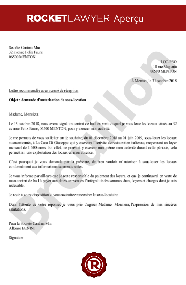 Demande d'autorisation de sous-location - Modèle de lettre Demande d'autorisation de sous-location - Modèle de lettre