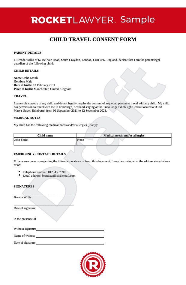 Printable Child Travel Consent Form Uk Pdf Printable Forms Free Online