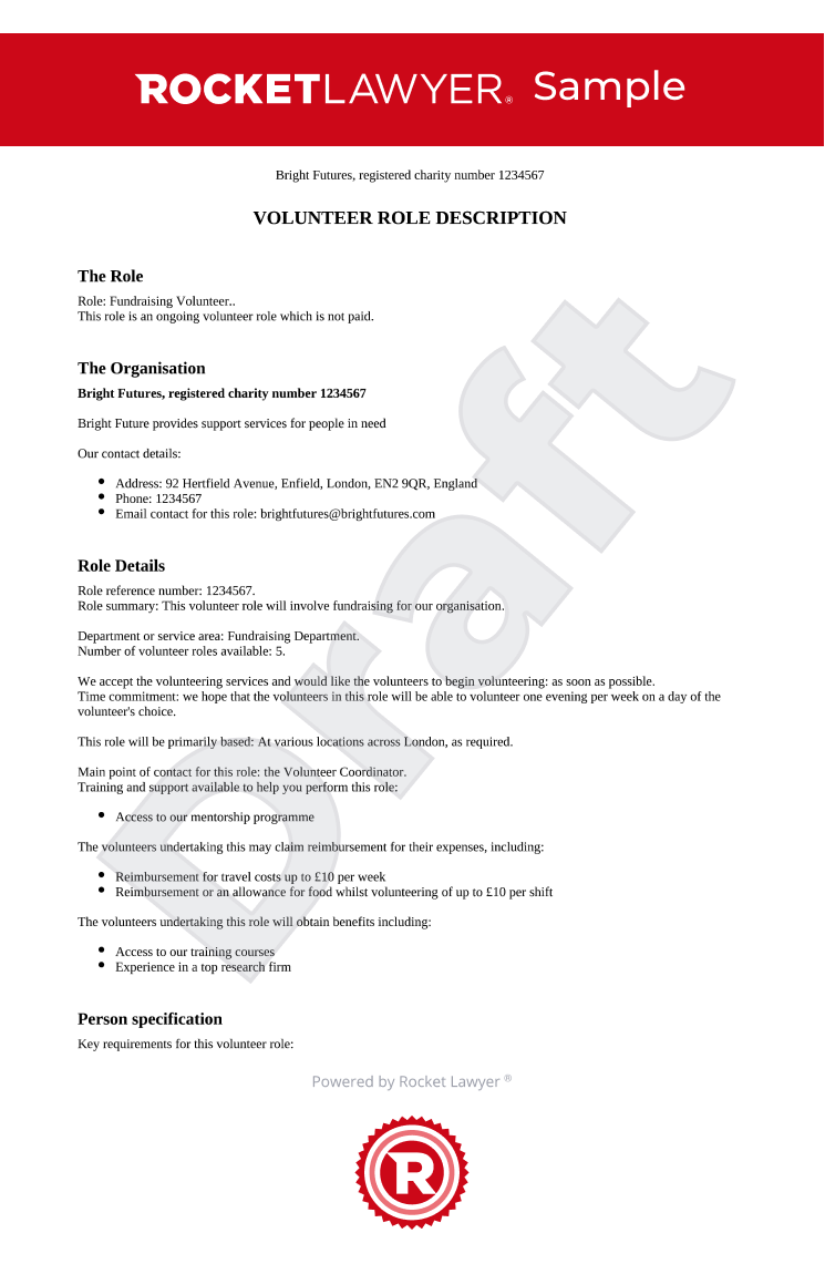 Volunteer Role Description Template Rocket Lawyer UK