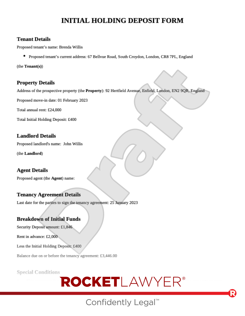 Initial Holding Deposit Template FAQs Rocket Lawyer UK Initial Holding Deposit Template FAQs Rocket Lawyer UK