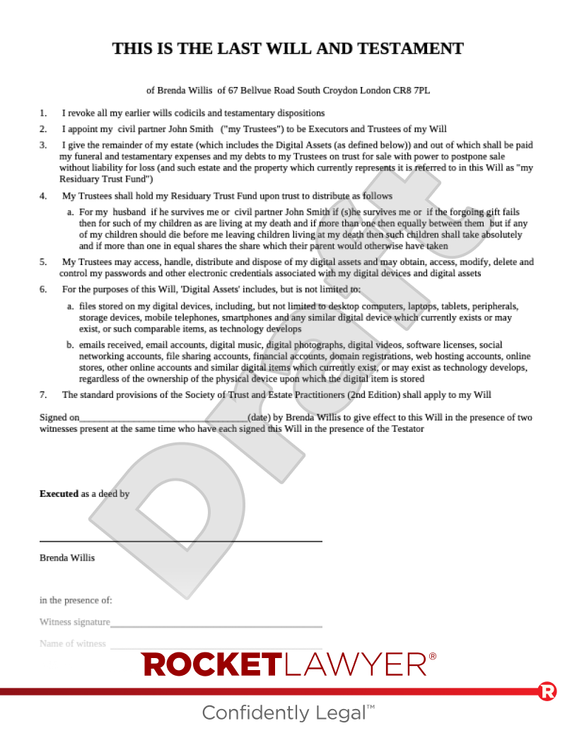 Last Will And Testament Template FAQs Rocket Lawyer UK