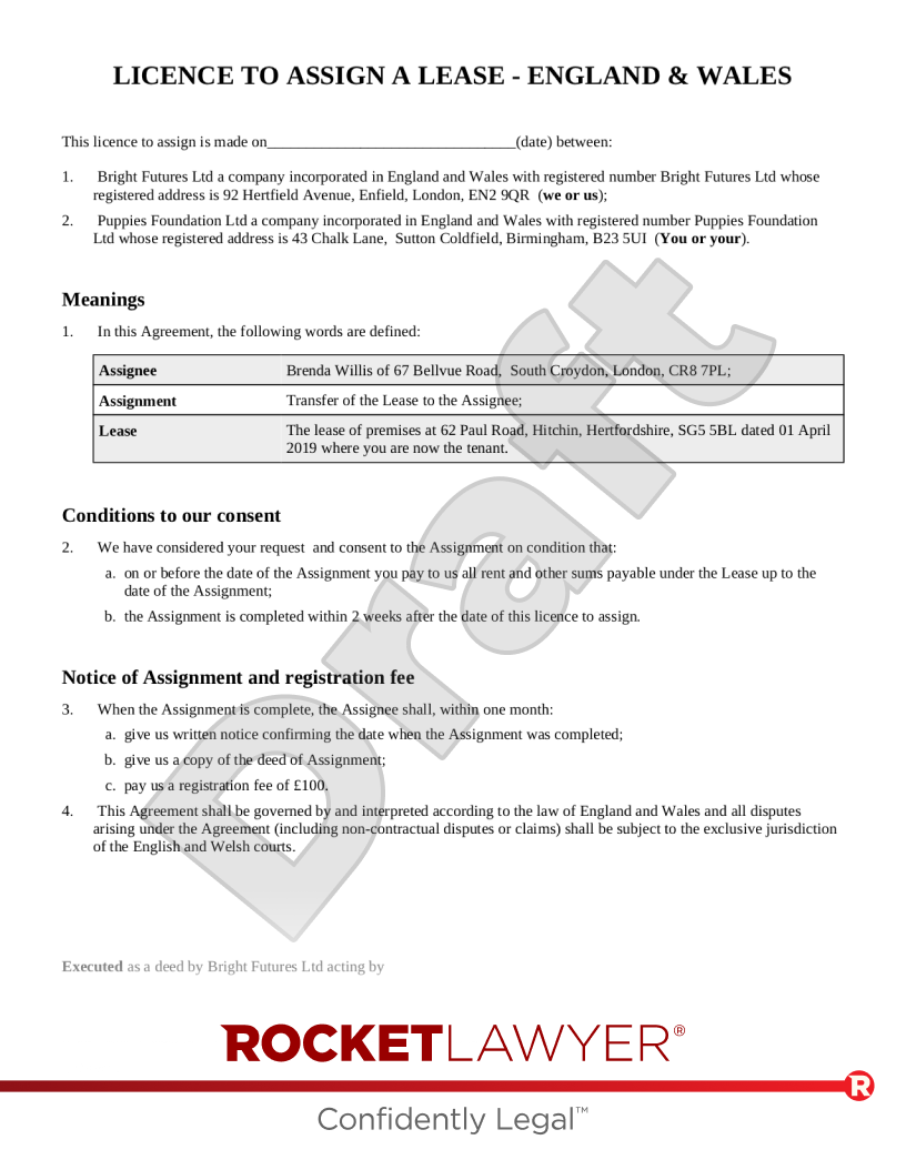 Free Licence To Assign Template FAQs Rocket Lawyer UK